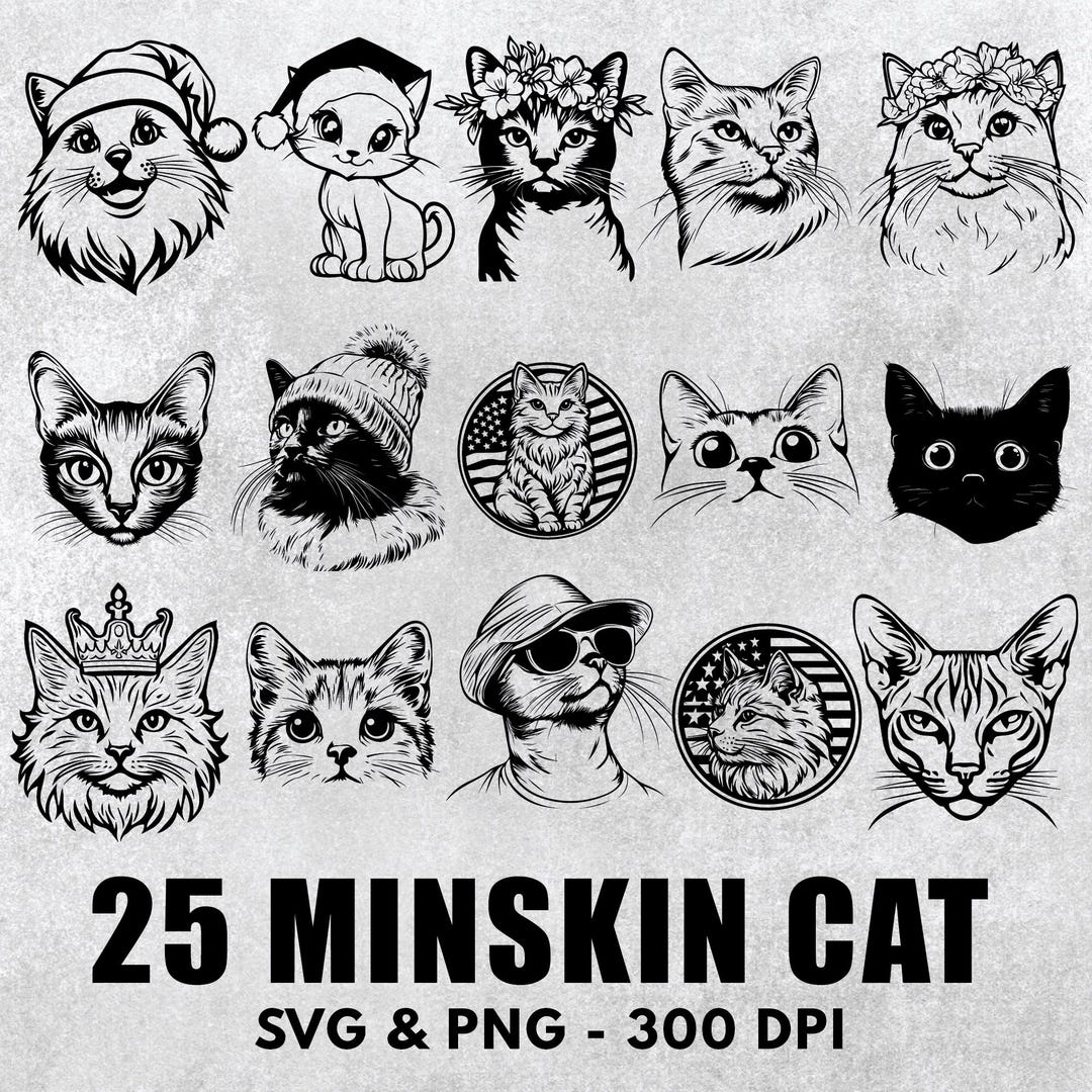 Minskin Cat SVG Bundle: Silhouette Clipart, Logo Icon (PNG, SVG) - Etsy