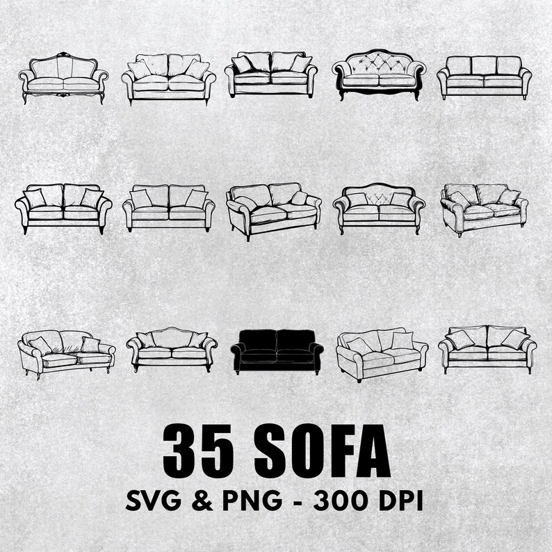 Sofa SVG Bundle: Vector Clipart, Decal Art (PNG, Cricut) - Etsy