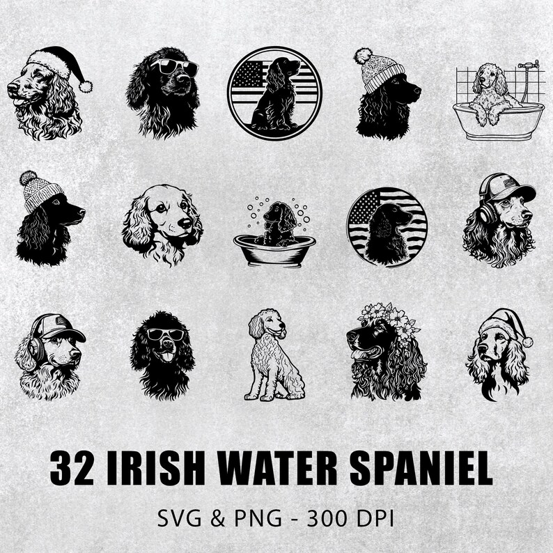 Irish Water Spaniel SVG Bundle: Dog Clipart, Decal, Logo (PNG) - Etsy