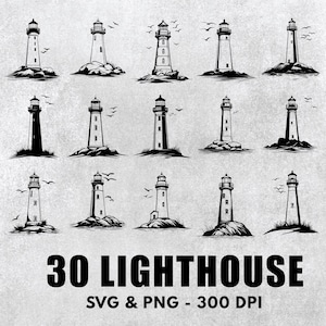 Lighthouse SVG Bundle: Vector Clipart, Cricut Logo Icon (PNG) - Etsy