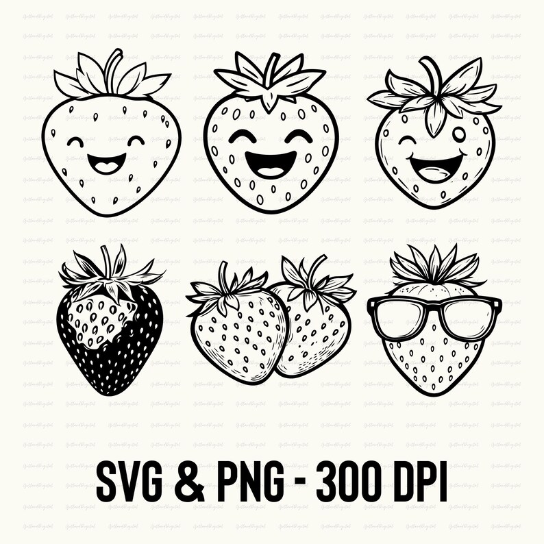 Strawberry SVG Bundle: Clipart, Silhouette, Vector Art (PNG) - Etsy