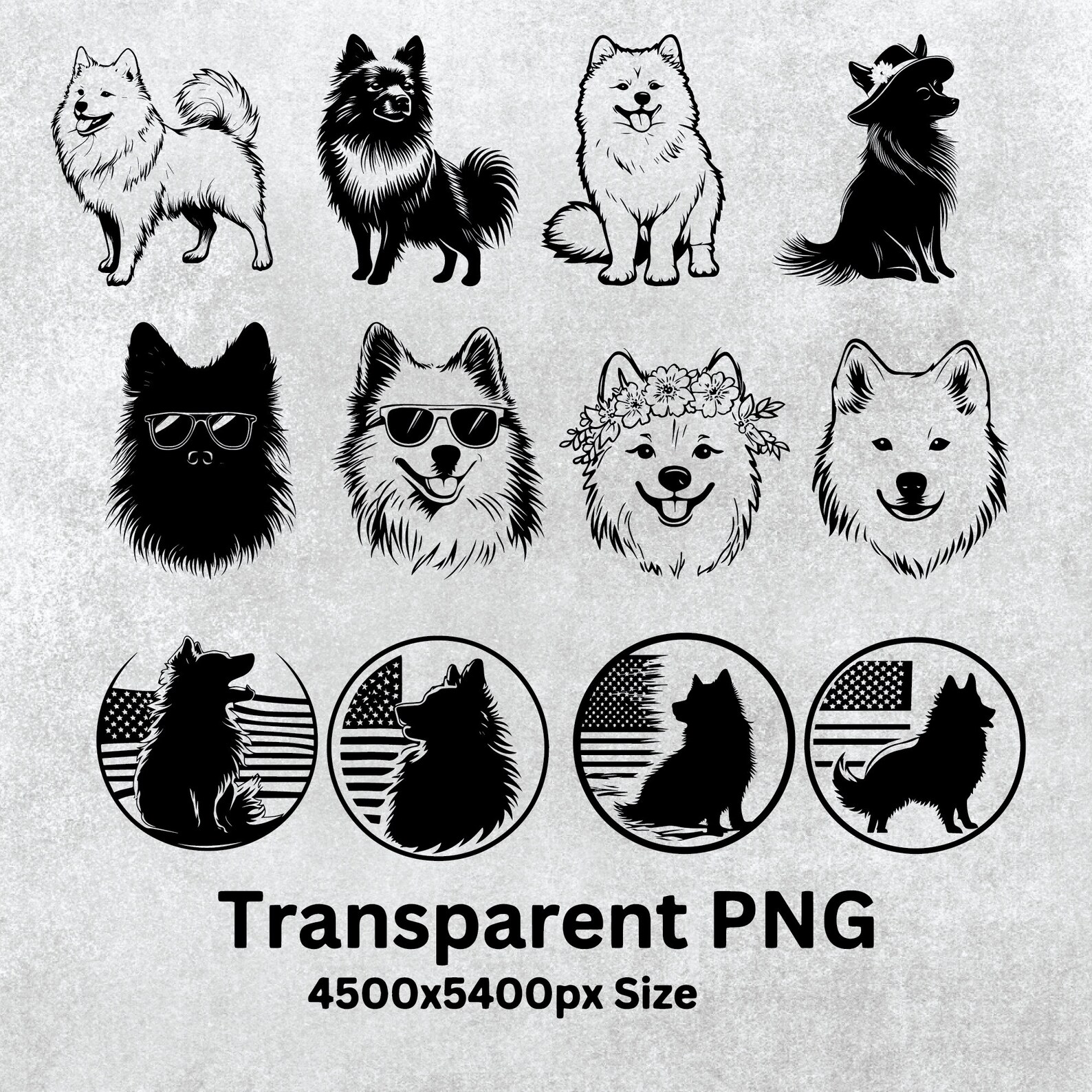 Japanese Spitz Silhouette Bundle: Vector Clipart, Decal Icon (SVG & PNG ...
