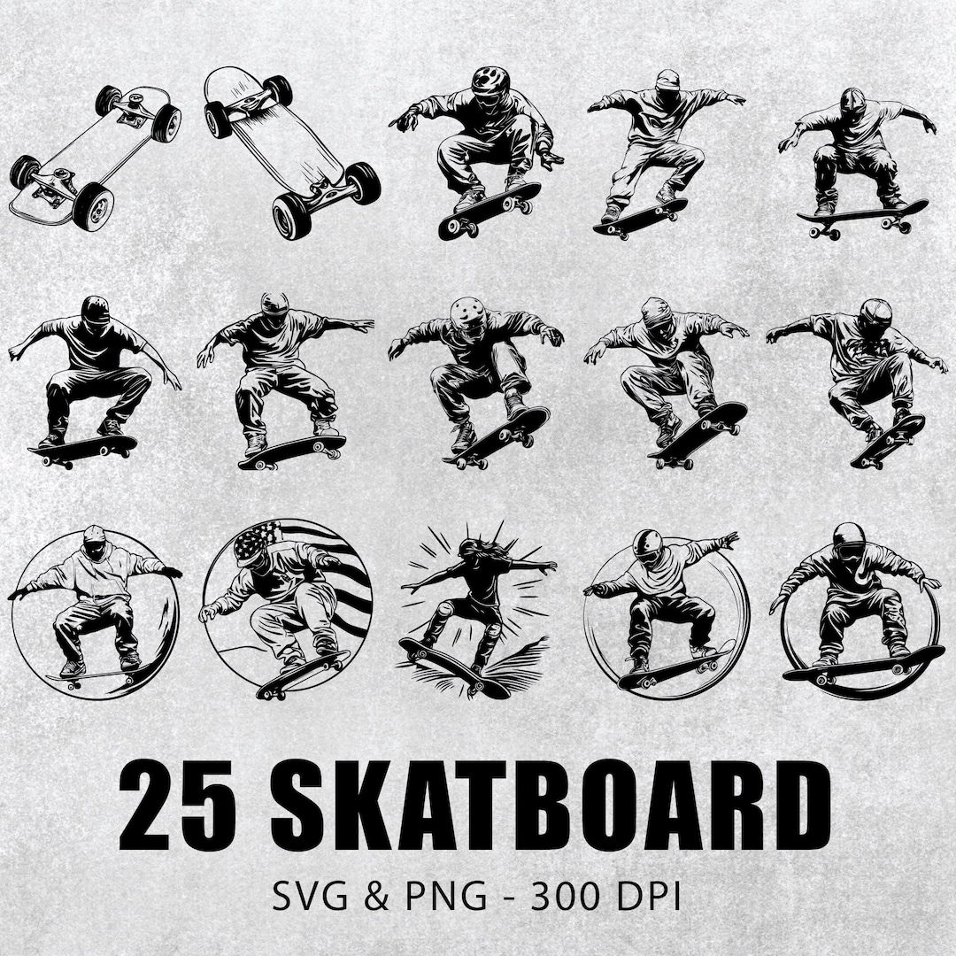 Skateboard Svg Bundle, Skateboard Vector Set, Skateboard Clipart ...