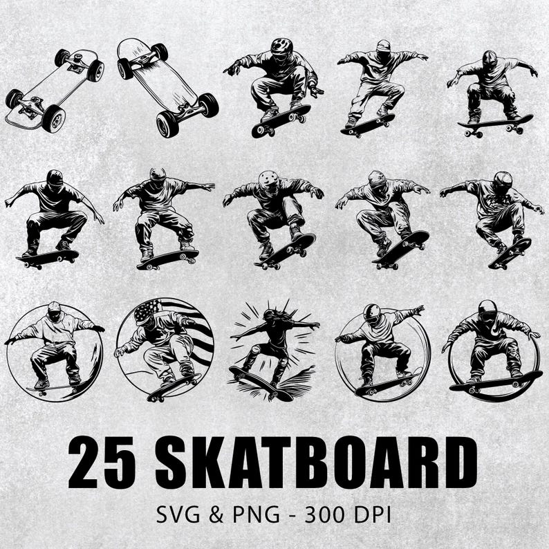 Skateboard SVG Bundle: Vector Clipart, Cricut Logo (PNG, SVG) - Etsy