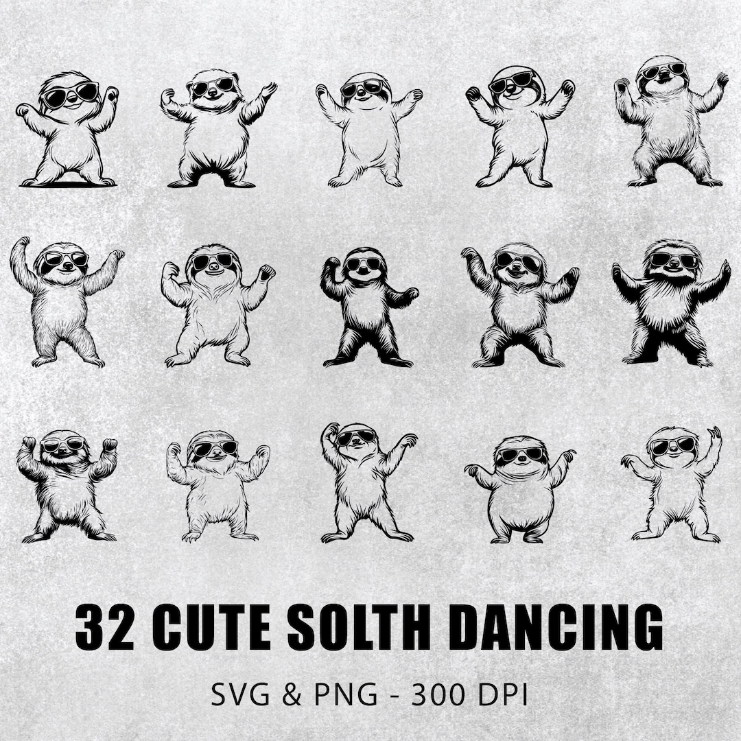Cute Sloth Dancing Svg Png Bundle, Cute Sloth Dancing Silhouette, Sloth ...