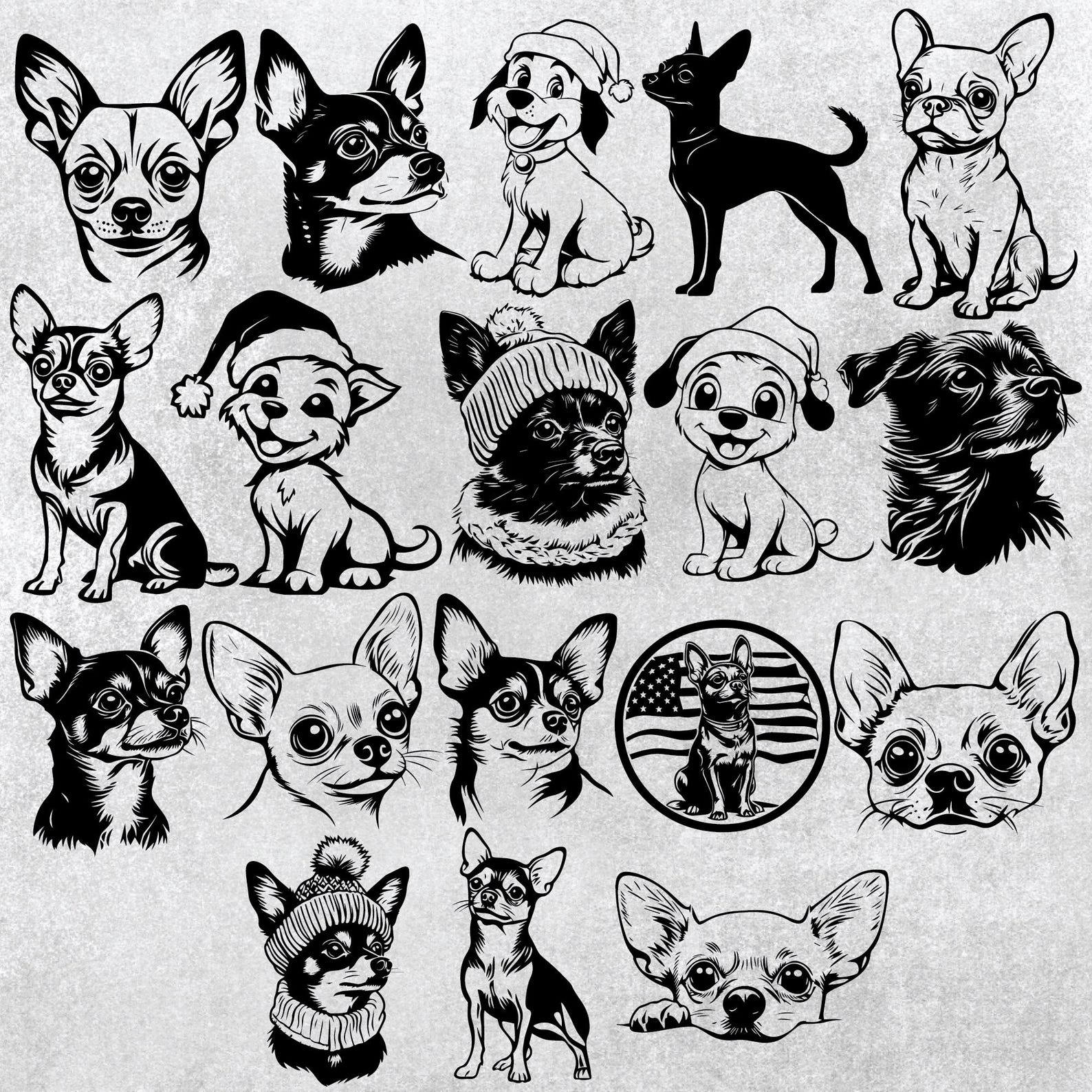 Chipin Dog SVG Bundle: Silhouette Clipart Cut Files (PNG, SVG) - Etsy