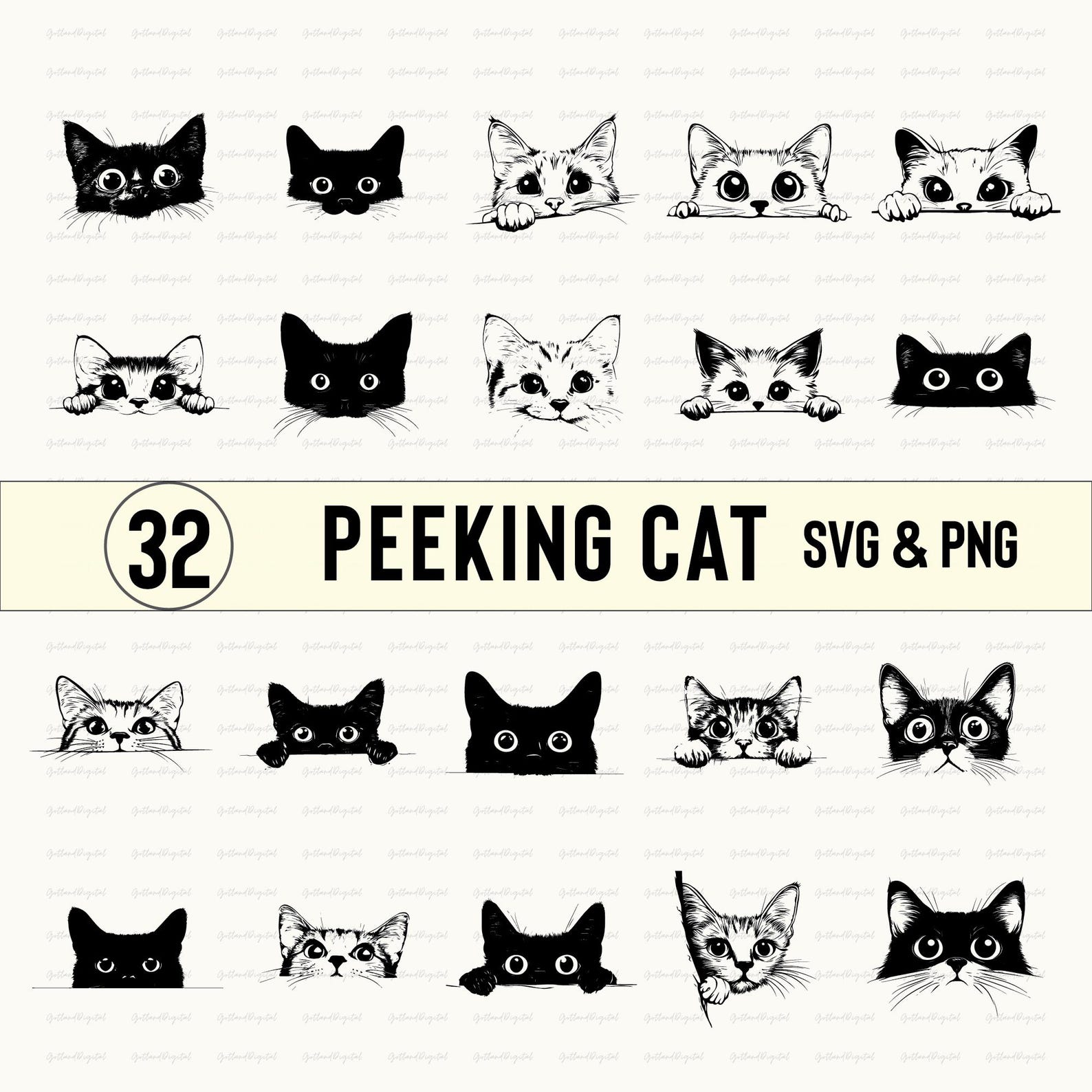 Peeking Cat SVG Bundle: Silhouette Clipart, Cricut Decal (PNG) - Etsy