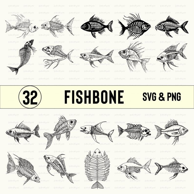 Fishbone SVG PNG Bundle: Vector Art Clipart (digital Download) - Etsy
