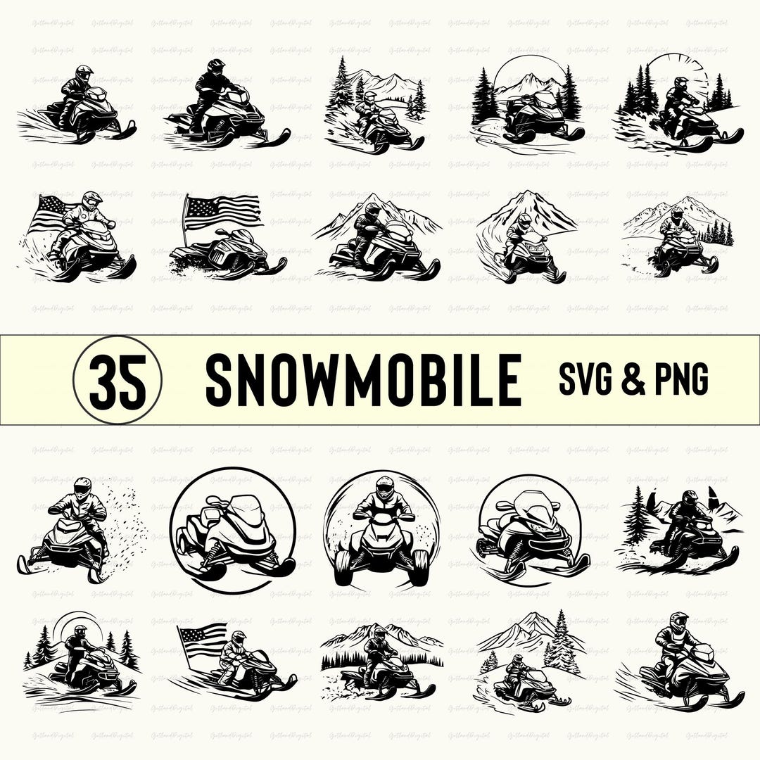 Snowmobile SVG PNG Bundle: Vector Clipart Silhouette (digital Download ...