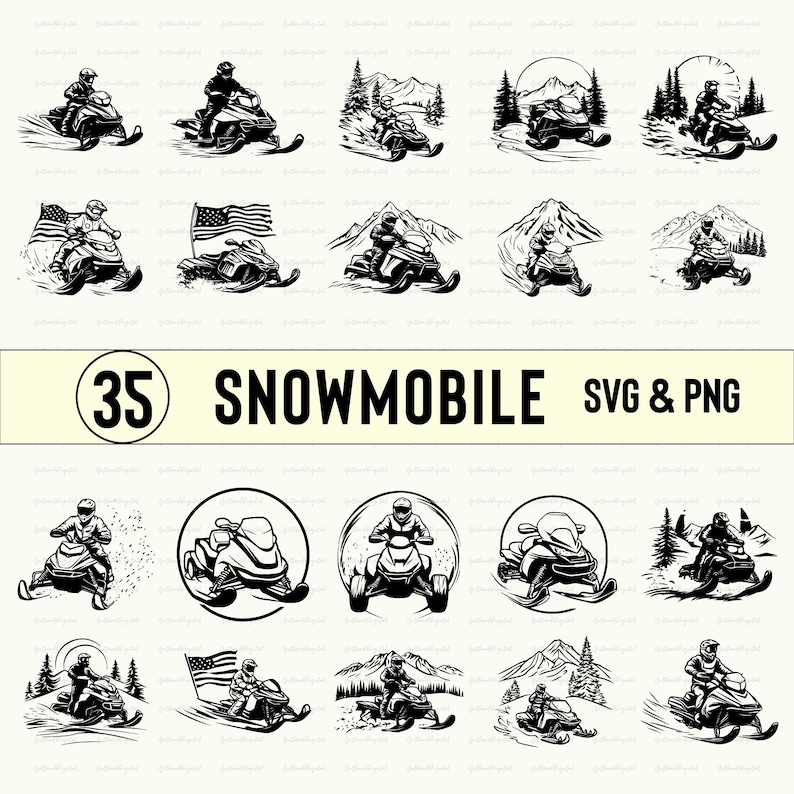 Snowmobile SVG PNG Bundle: Vector Clipart Silhouette (digital Download ...