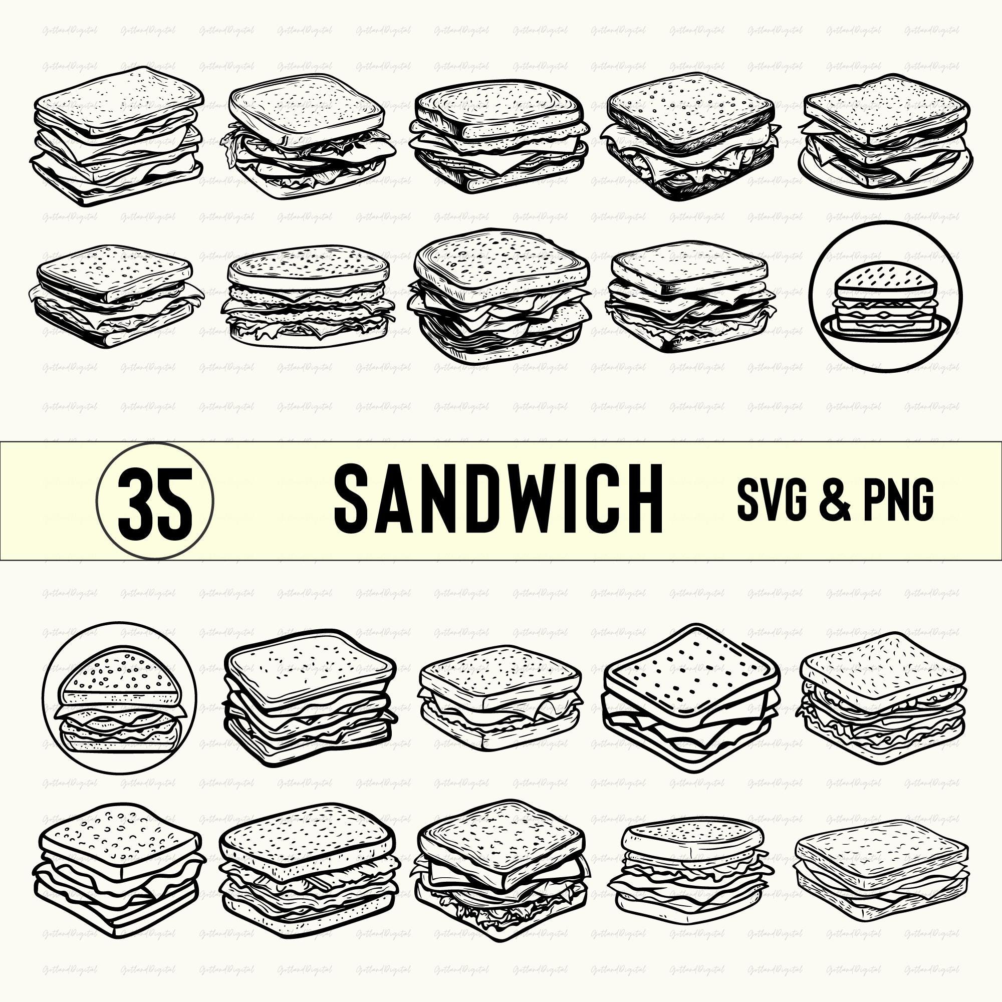 Sandwich Clipart: Food Outline Icon Set (SVG, PNG) - Etsy