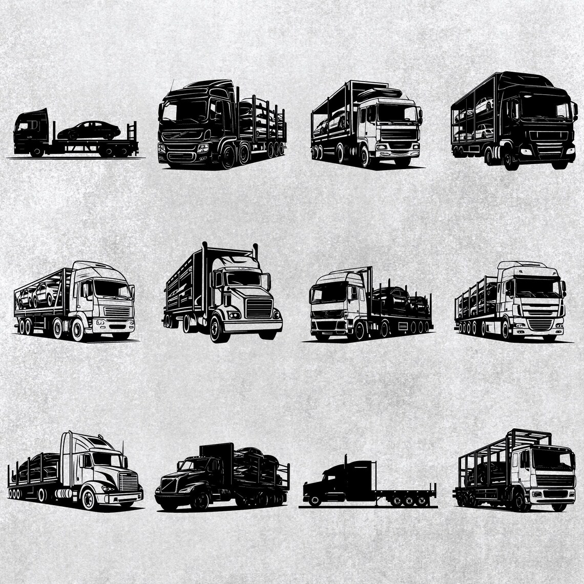 Car Carrier Truck Svg Bundle, Car Carrier Truck Silhouette Set, Carrier ...