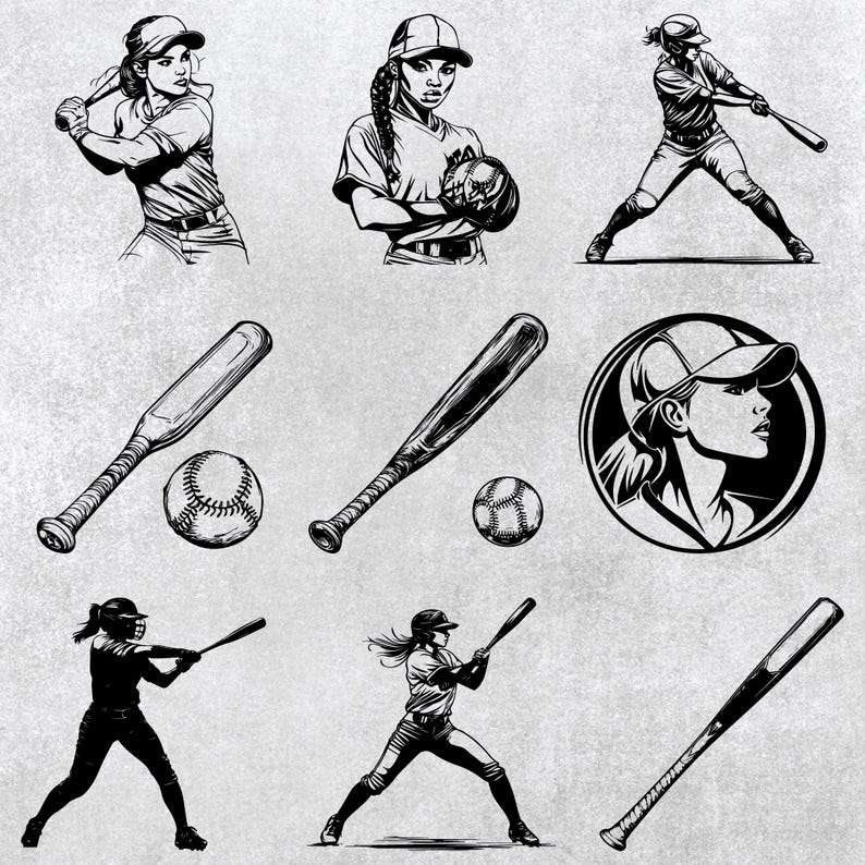 Softball SVG PNG Bundle: Vector Clipart, Decal Outline (digital ...
