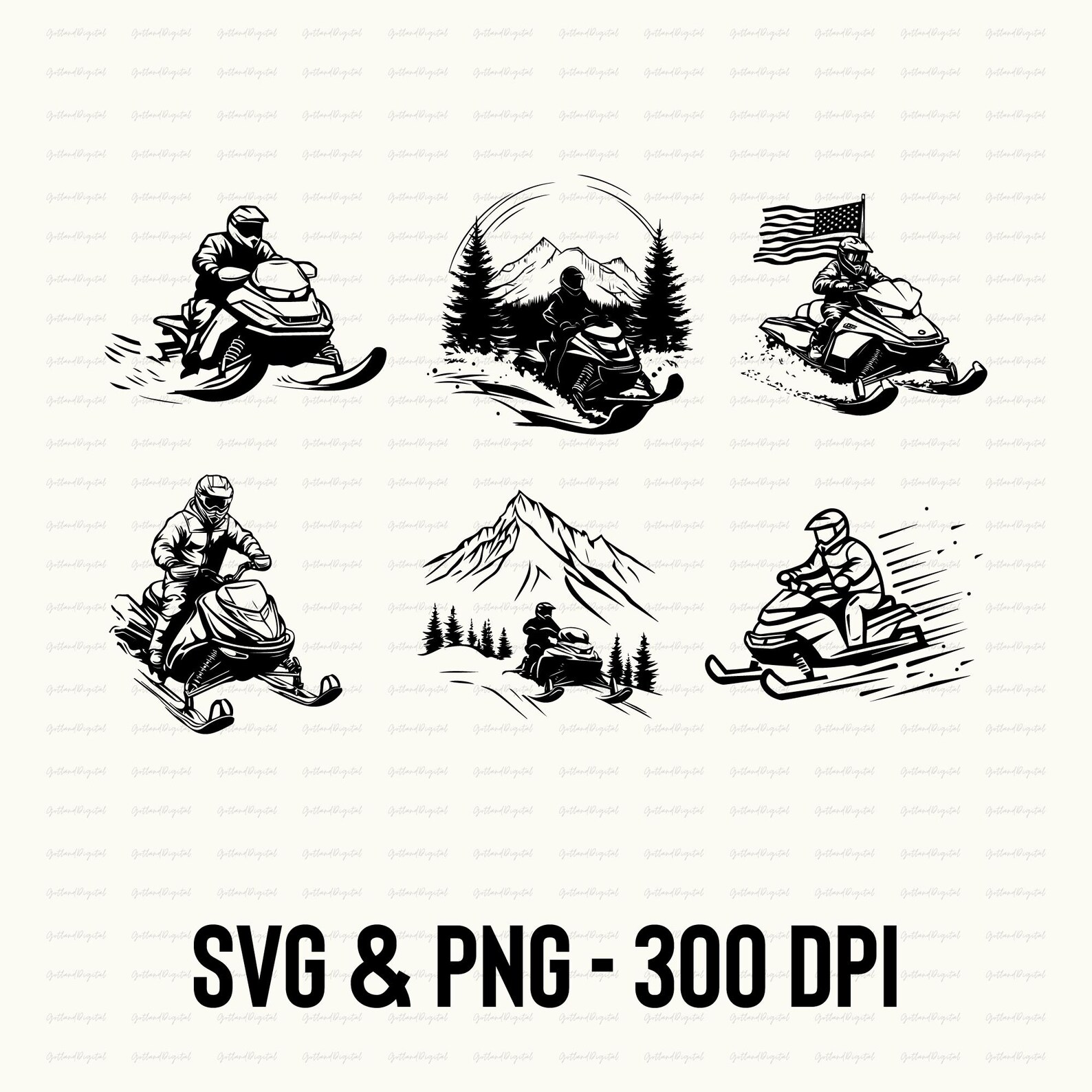 Snowmobile SVG PNG Bundle: Vector Clipart Silhouette (digital Download ...