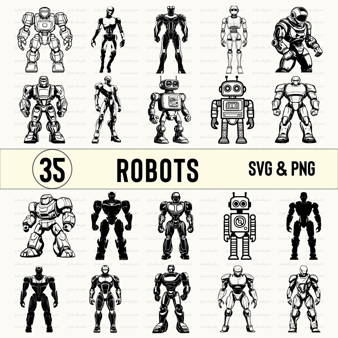 Robots Svg Bundle, Robots Silhouette, Robots Clipart, Robots Vector, Robots Decal, Robots Logo ...
