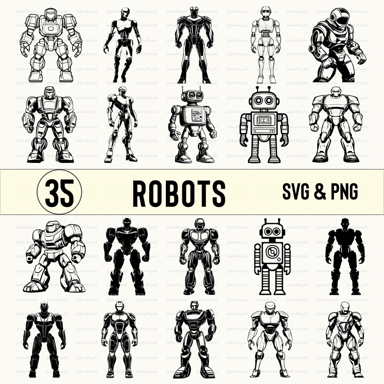 Robots Svg Bundle, Robots Silhouette, Robots Clipart, Robots Vector ...