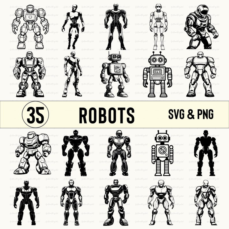 Robots Svg Bundle, Robots Silhouette, Robots Clipart, Robots Vector, Robots Decal, Robots Logo ...