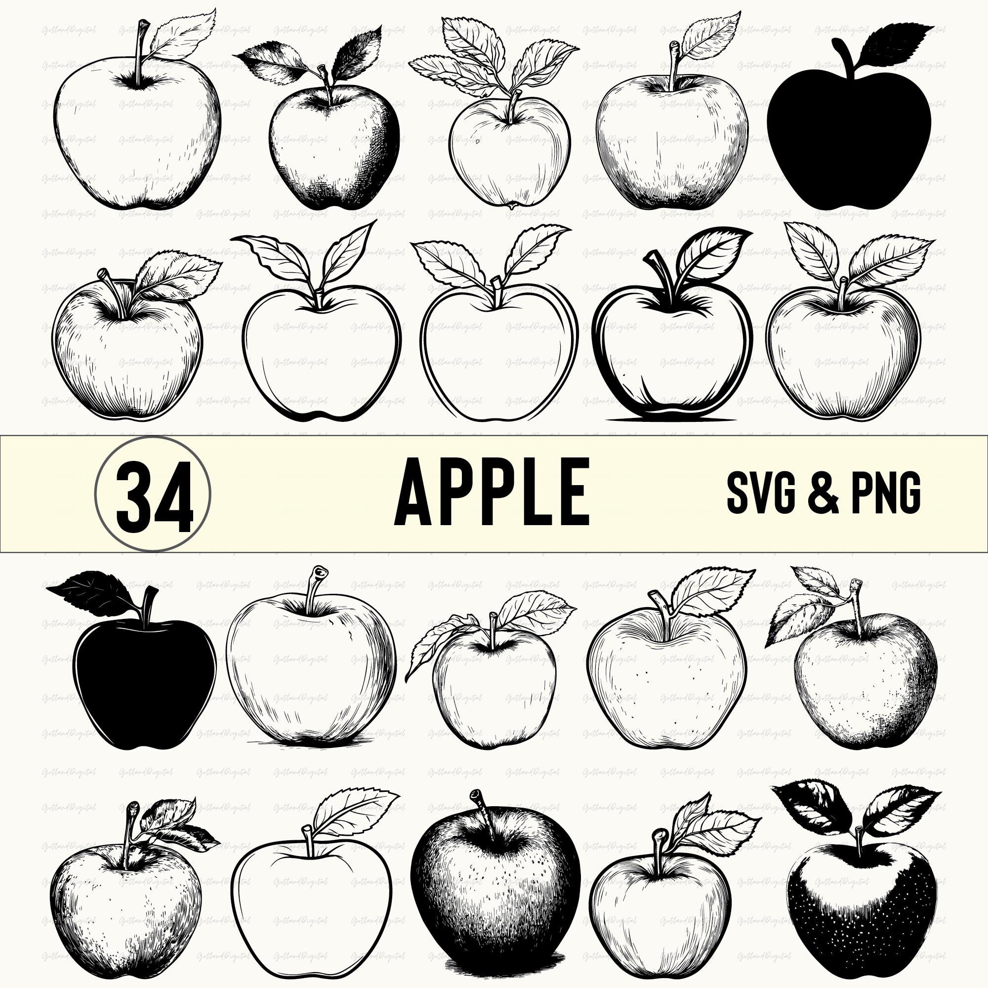 Apple Svg Bundle, Apple Silhouette, Apple Clipart, Apple Decal, Apple ...