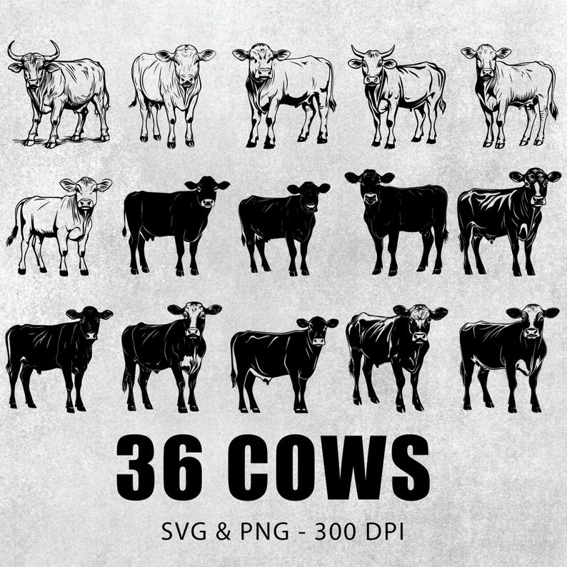 Cows Silhouette SVG Bundle: Vector Clipart, Decal Cut File (PNG) - Etsy