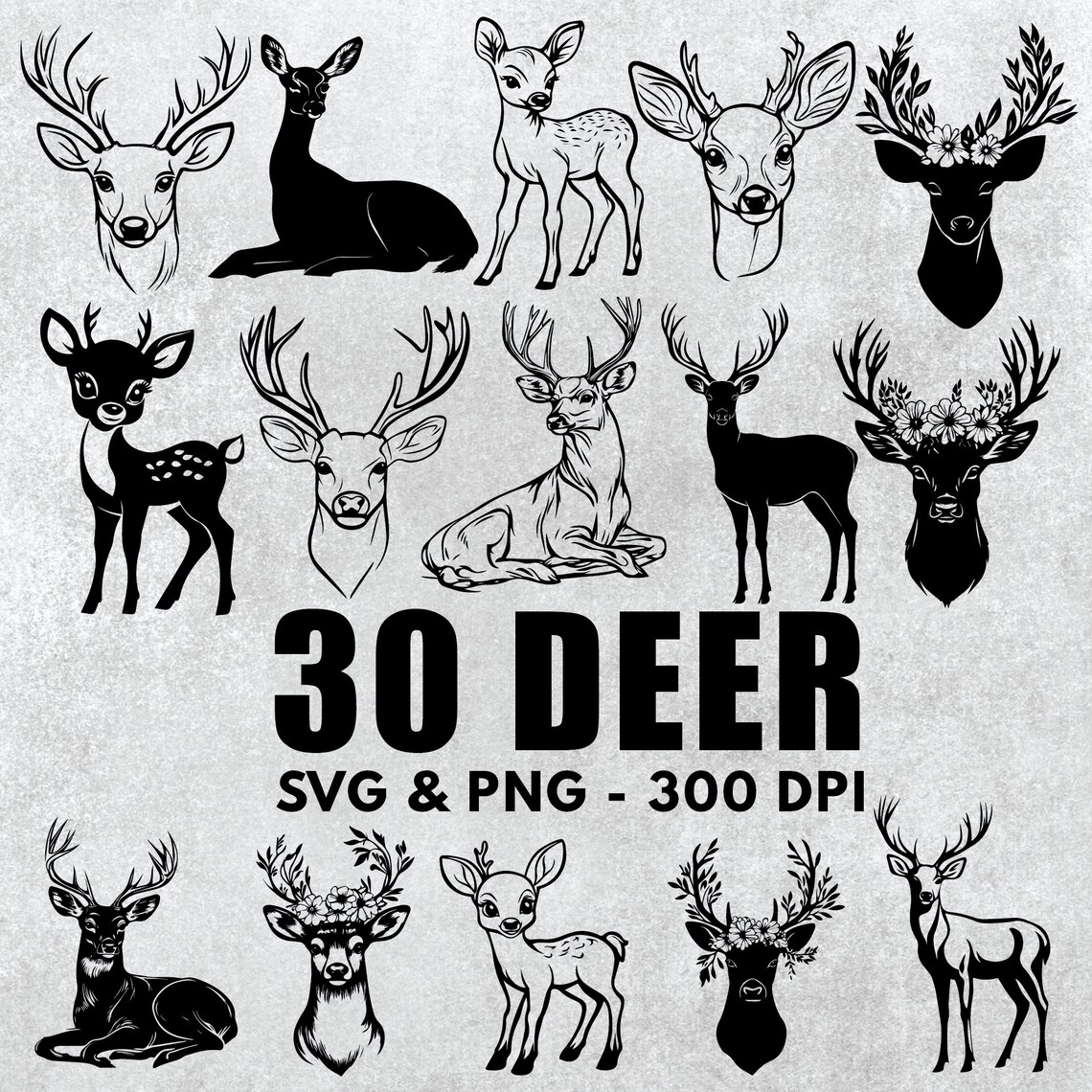 Deer Silhouette Bundle Svg, Deer Svg Vector Set, Deer Clipart Png, Deer ...
