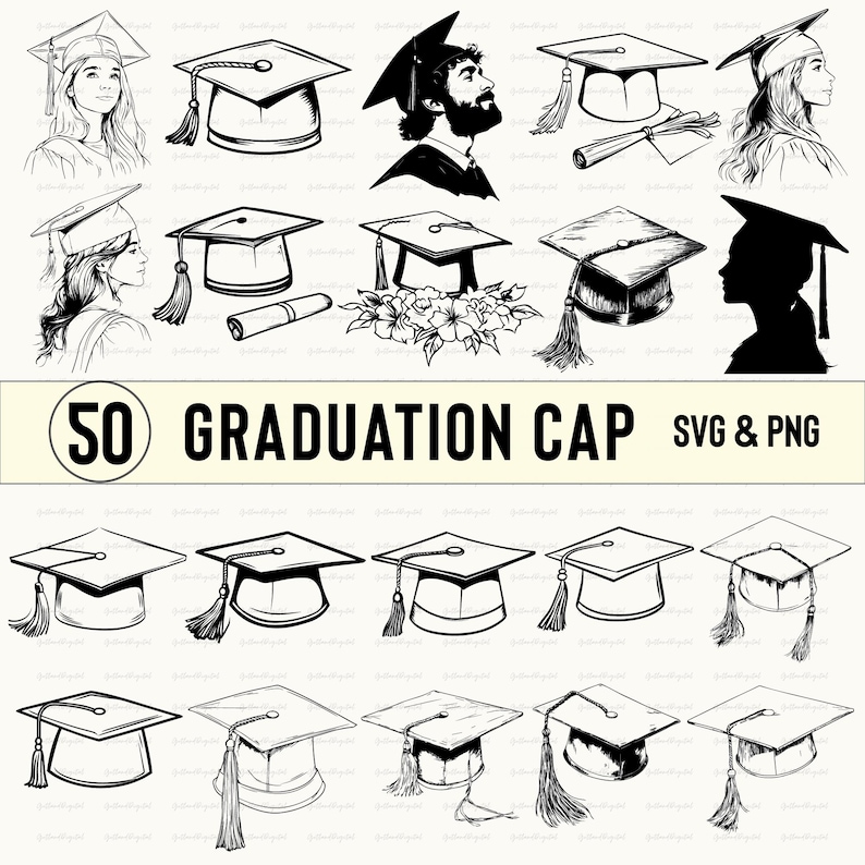 Graduation Cap SVG PNG Clipart: Cricut & Silhouette Cut File - Etsy