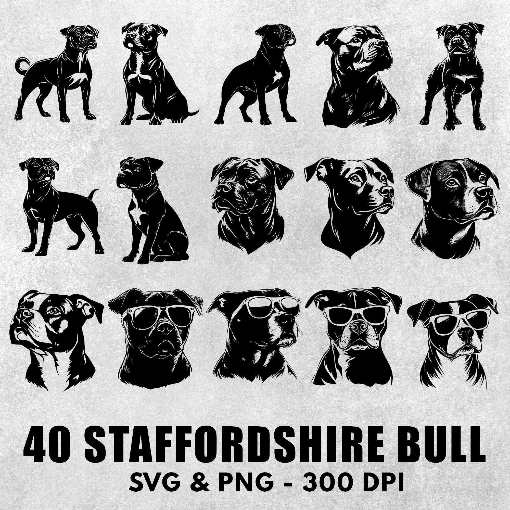 Staffordshire Bull Terrier SVG Bundle: Dog Silhouette Clipart (PNG ...