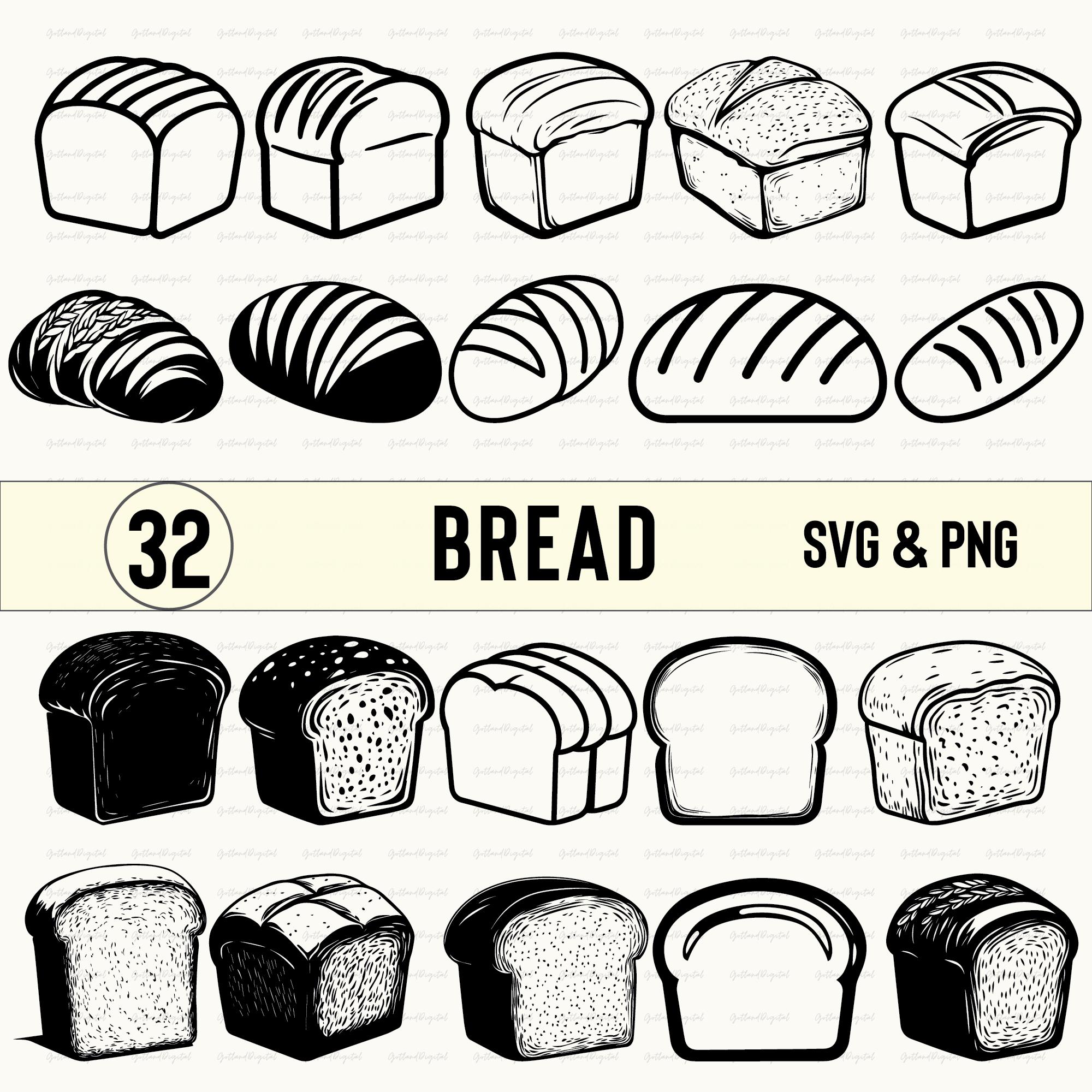 Bread Svg Bundle, Bread Silhouette, Bread Clipart, Bread Vector, Bread ...