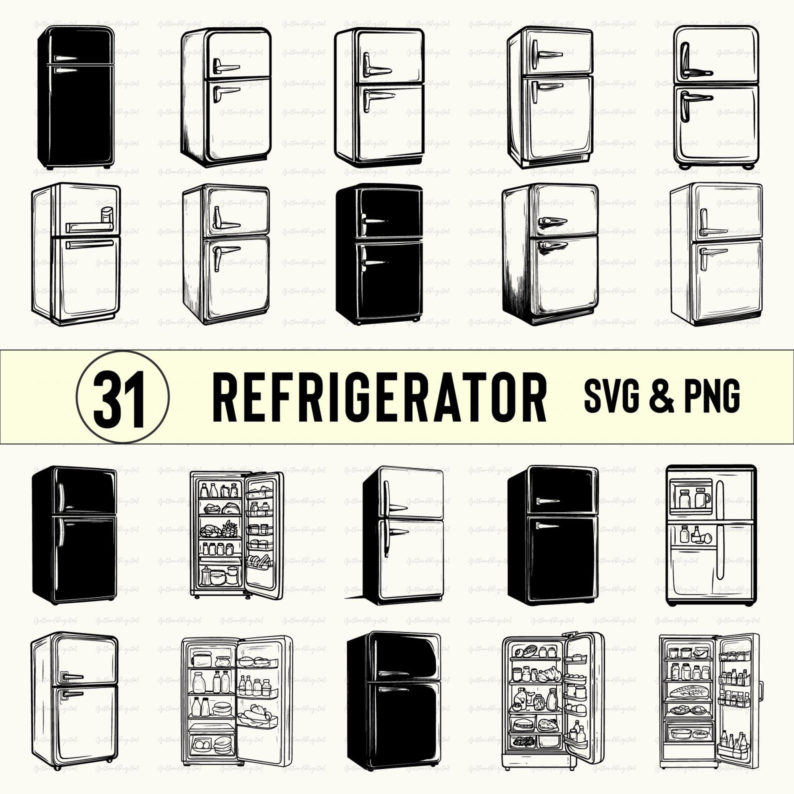 Refrigerator SVG Bundle: Clipart, Silhouette, Vector (PNG) - Etsy