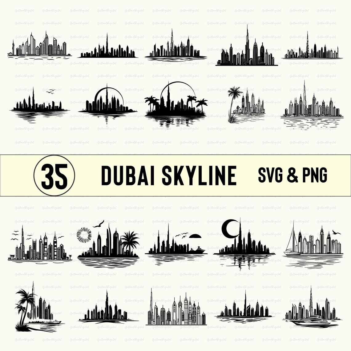 Dubai Skyline Svg Png, Dubai Skyline Clipart, Dubai Skyline Silhouette ...