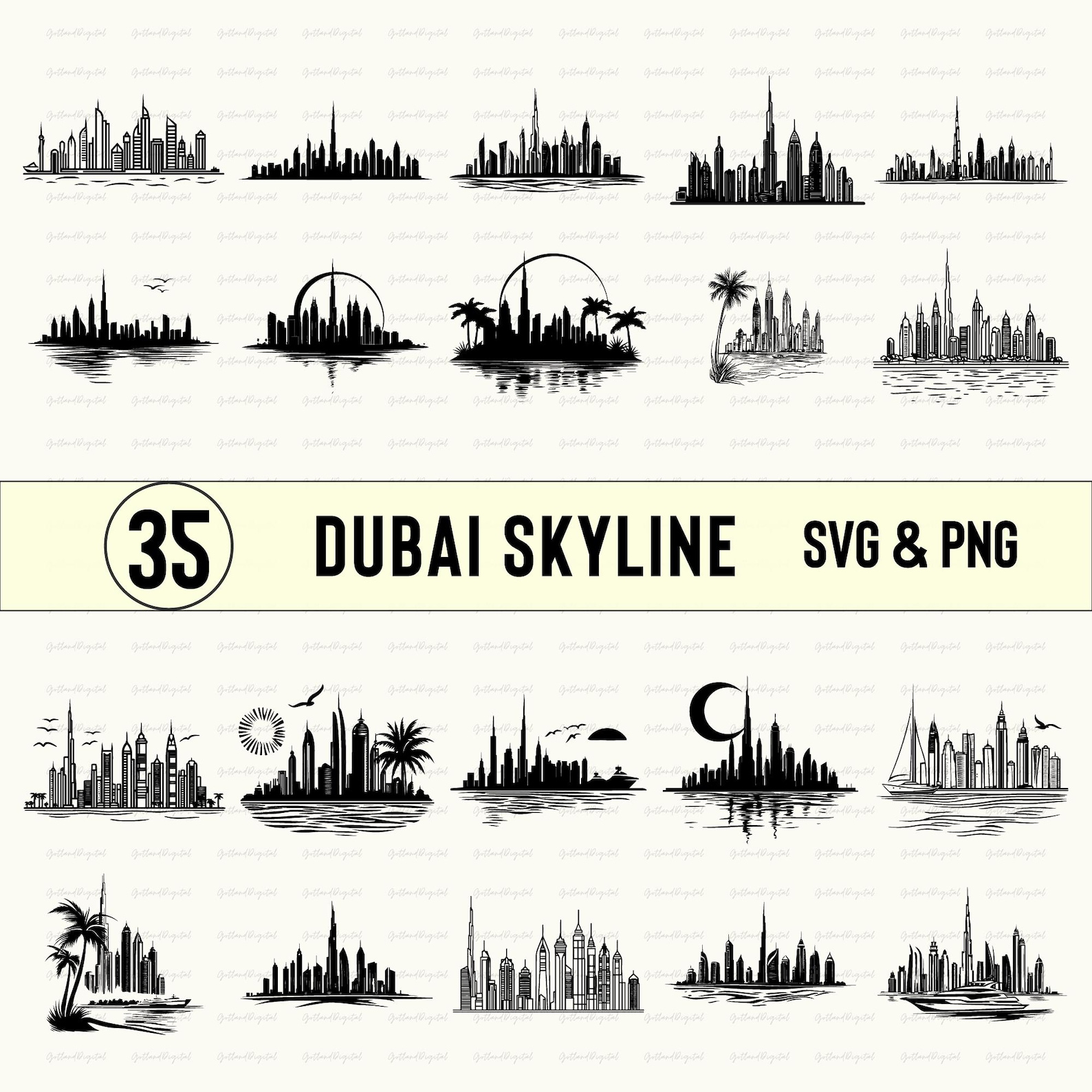 Dubai Skyline Svg Png, Dubai Skyline Clipart, Dubai Skyline Silhouette ...