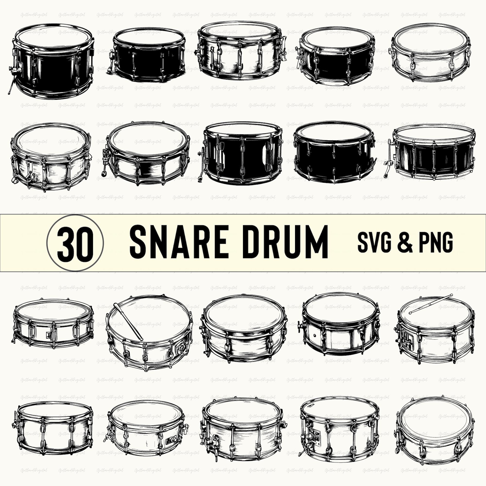 Snare Drum SVG Bundle: Silhouette Clipart Vector Decal (PNG) - Etsy