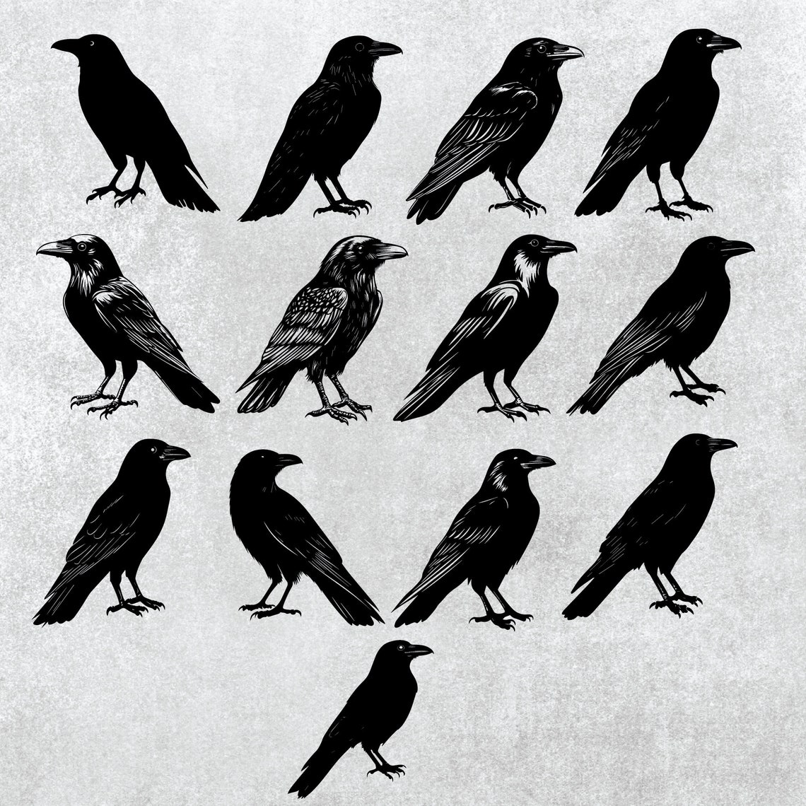 Raven Silhouette Bundle Svg, Raven Svg Vector Set, Raven Clipart Png ...