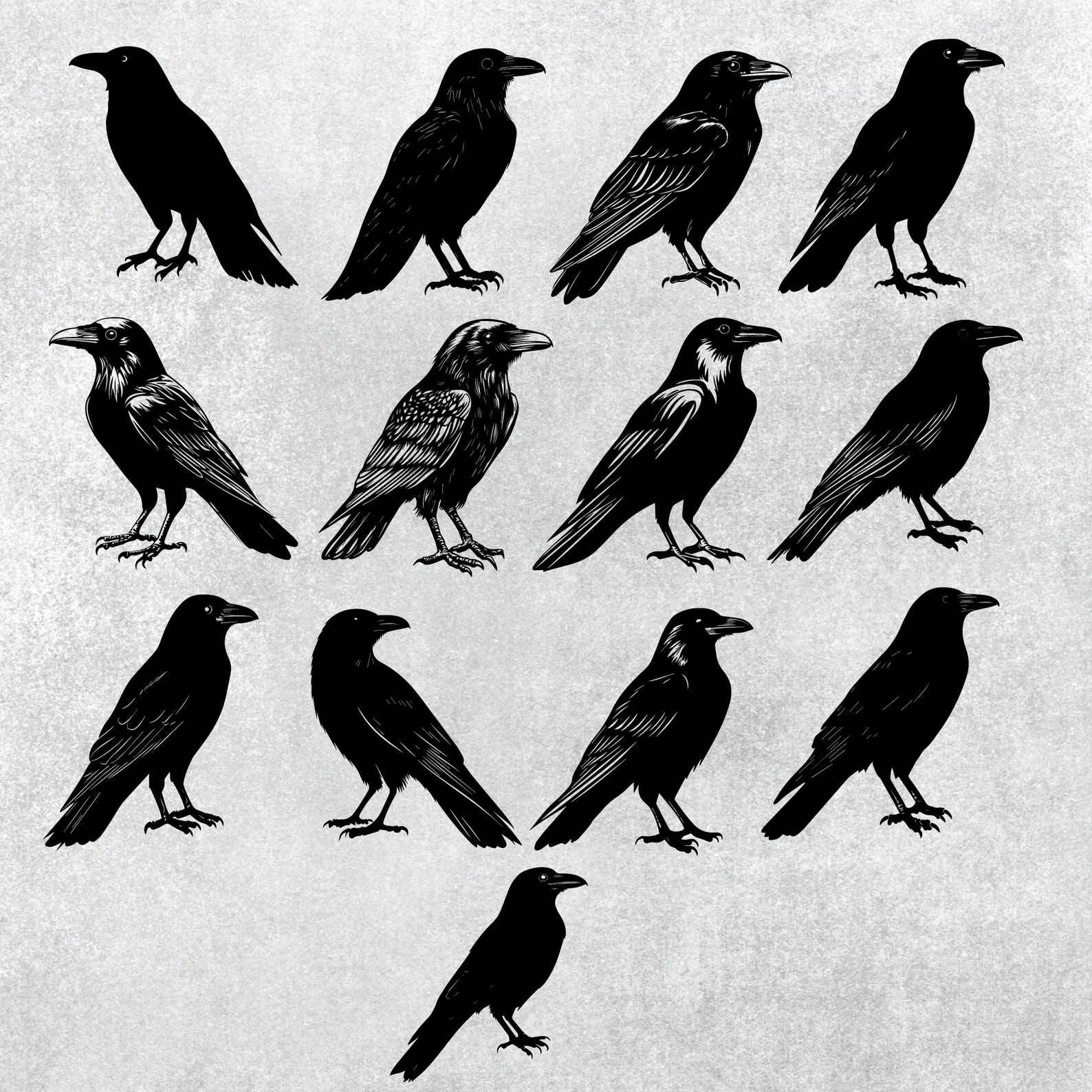 Raven Silhouette Bundle Svg, Raven Svg Vector Set, Raven Clipart Png ...