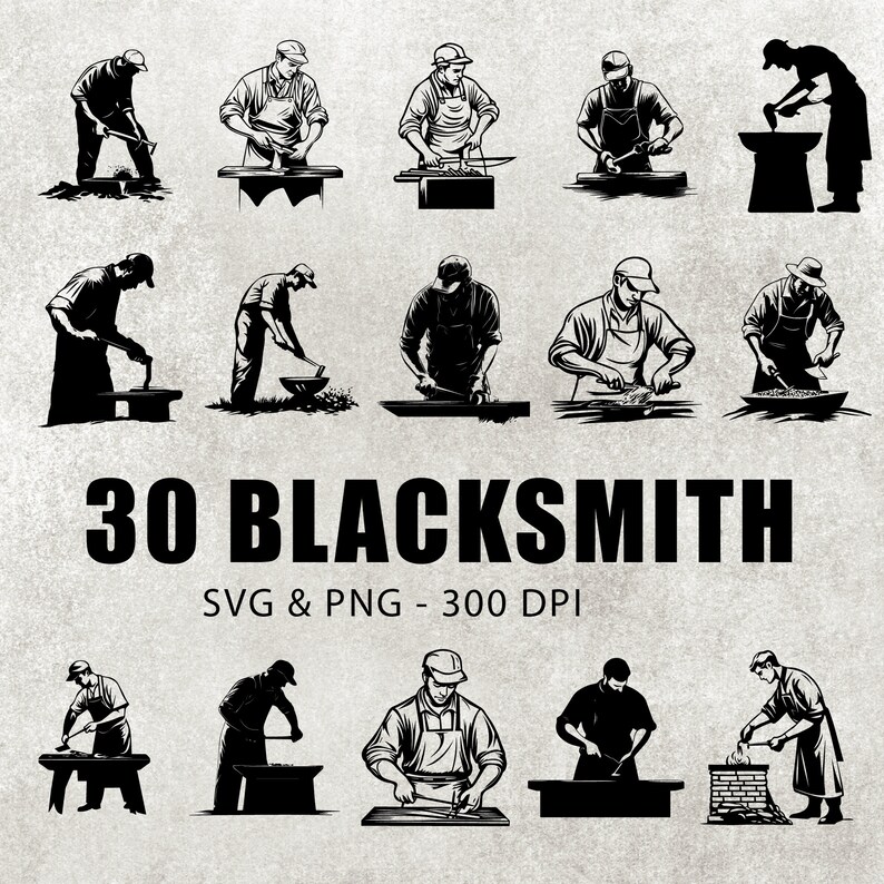 Blacksmith Silhouette Bundle Svg, Blacksmith Svg Vector Set, Blacksmith ...