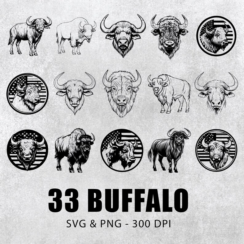 Buffalo Svg Bundle, Buffalo Silhouette, Buffalo Clipart, Buffalo Vector ...