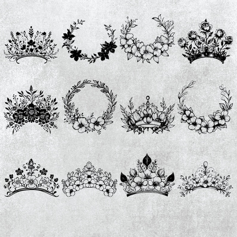 Floral Crown Svg Bundle, Floral Crown Silhouette, Floral Crown Clipart ...