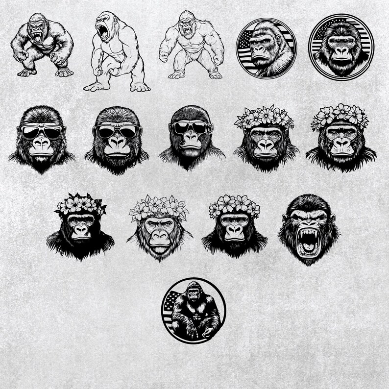 Gorilla SVG Bundle: Vector Clipart, Decal Designs (PNG) - Etsy