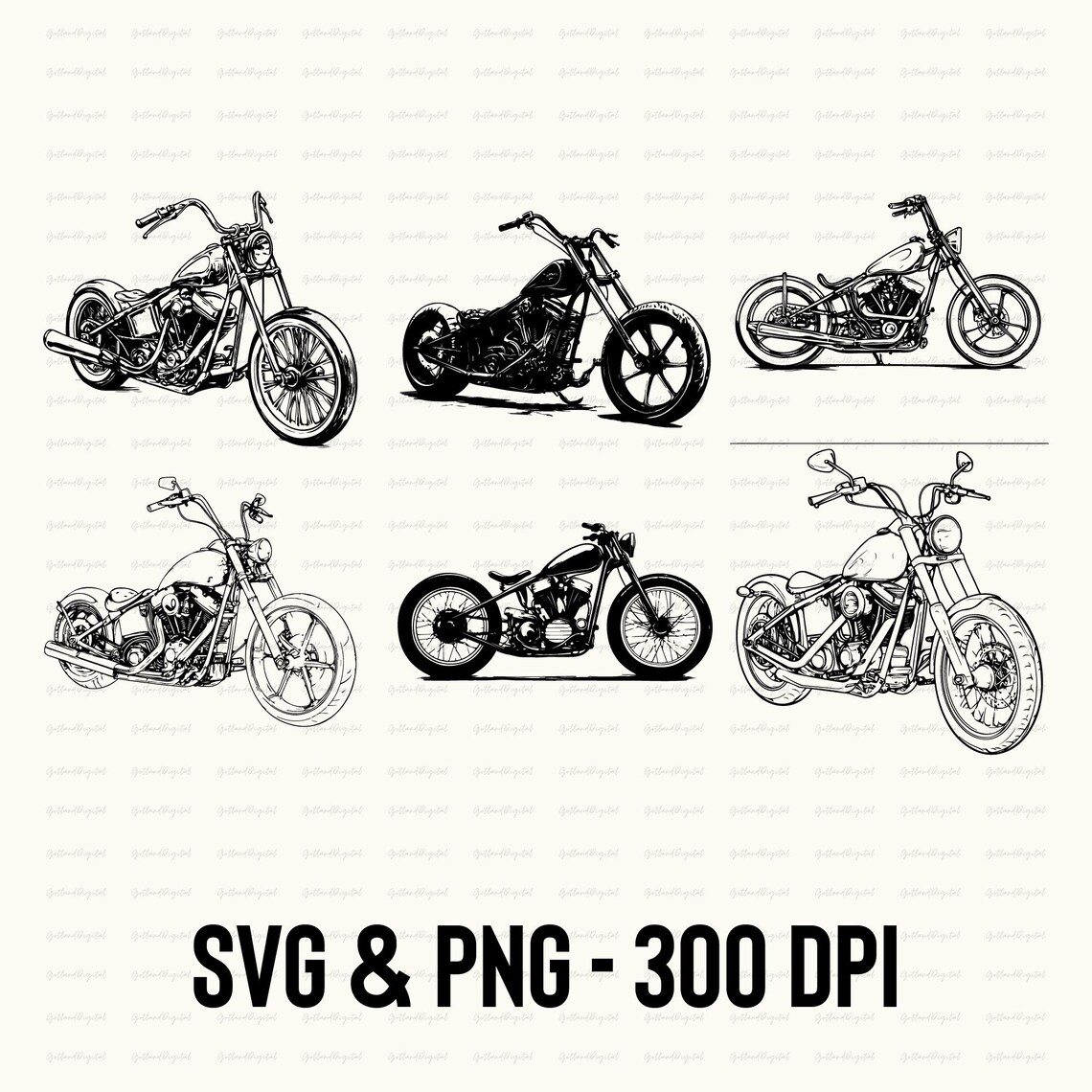 Chopper Bike Clipart: Silhouette Vector Cut Files (SVG, PNG) - Etsy
