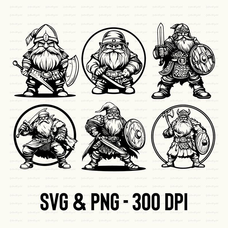 Dwarf Warrior Clipart: Silhouette Vector Cut Files (SVG, PNG) - Etsy