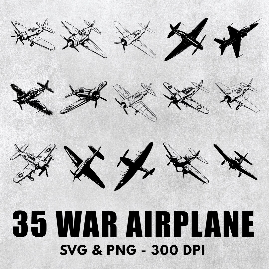 War Airplane SVG Bundle: Silhouette Clipart, Decal Designs (PNG, Vector ...