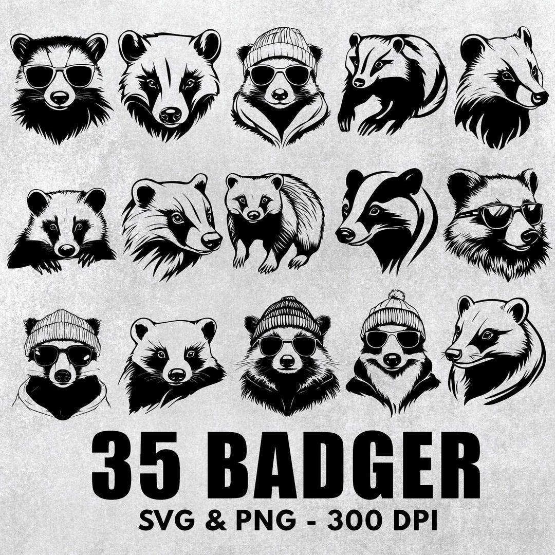 Badger Svg Bundle, Badger Vector Set, Badger Clipart, Badger Decal ...