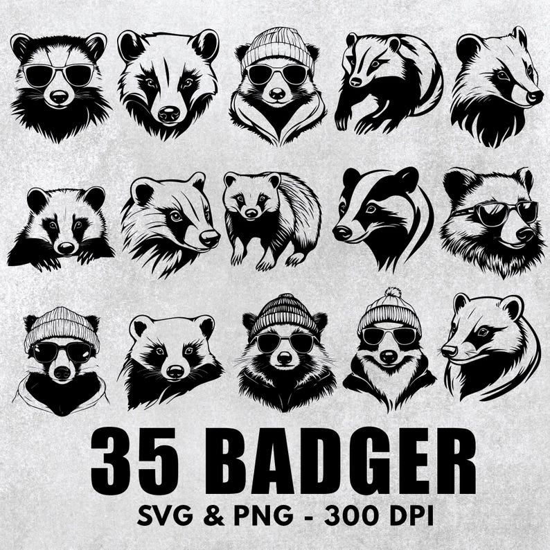 Badger Svg Bundle, Badger Vector Set, Badger Clipart, Badger Decal ...