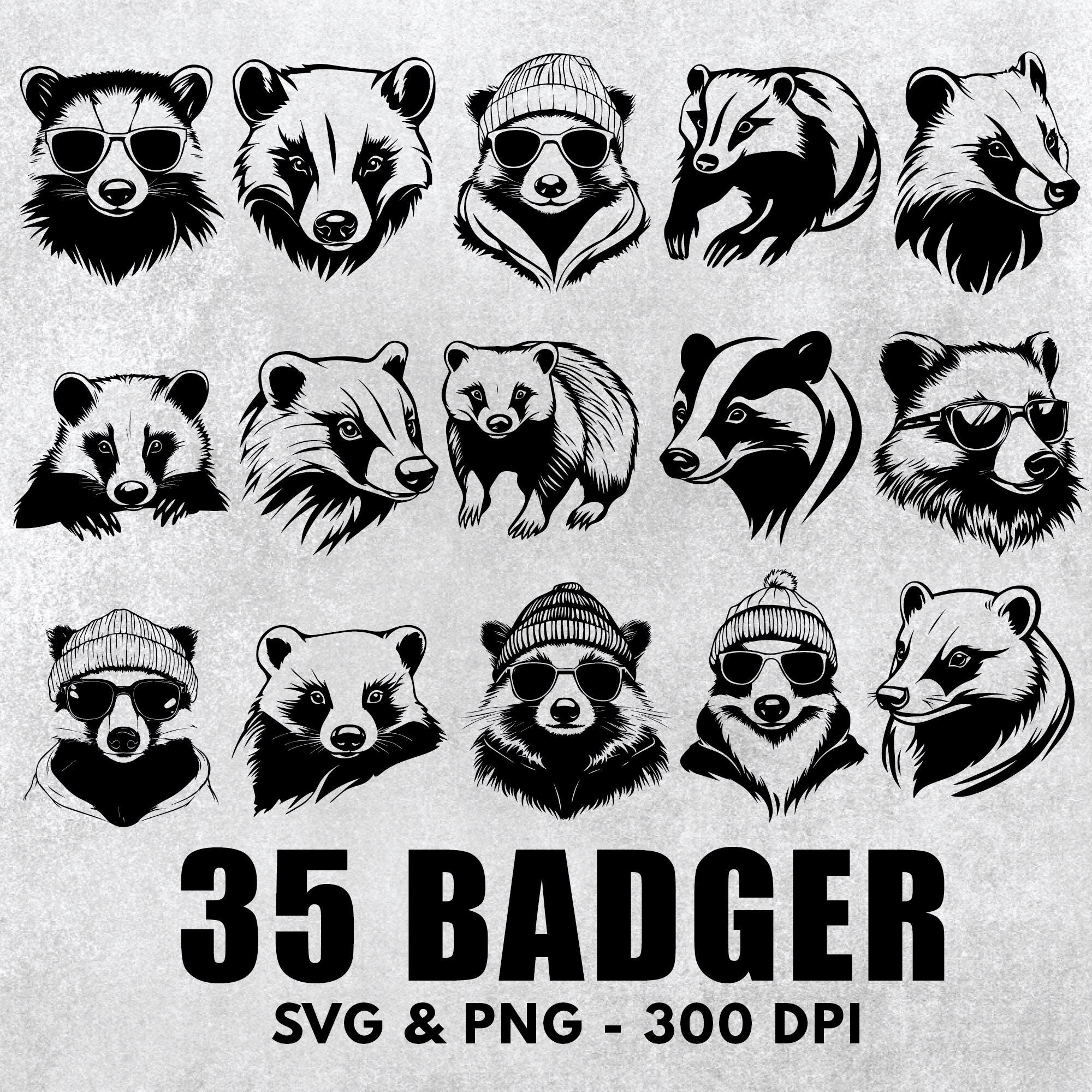 Badger Svg Bundle, Badger Vector Set, Badger Clipart, Badger Decal ...