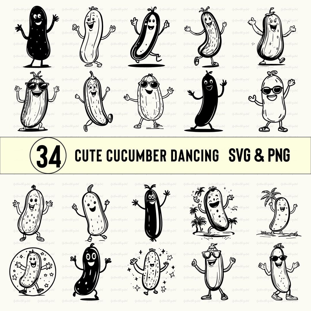 Cute Cucumber Dancing Svg Png Bundle, Cute Cucumber Dancing Clipart ...