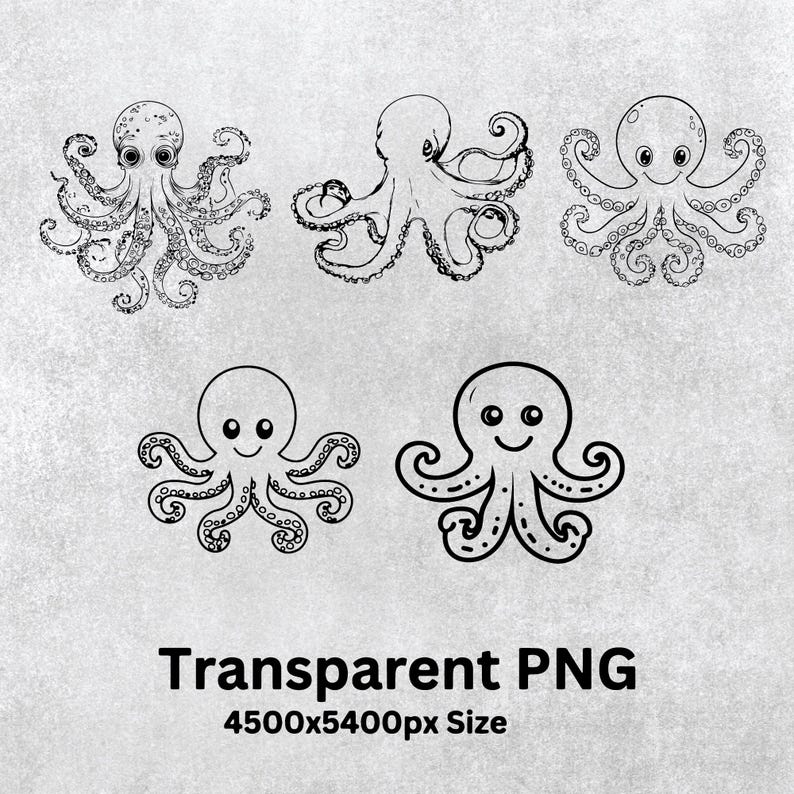 Octopus Svg Bundle, Octopus Silhouette Set, Octopus Clipart, Octopus ...