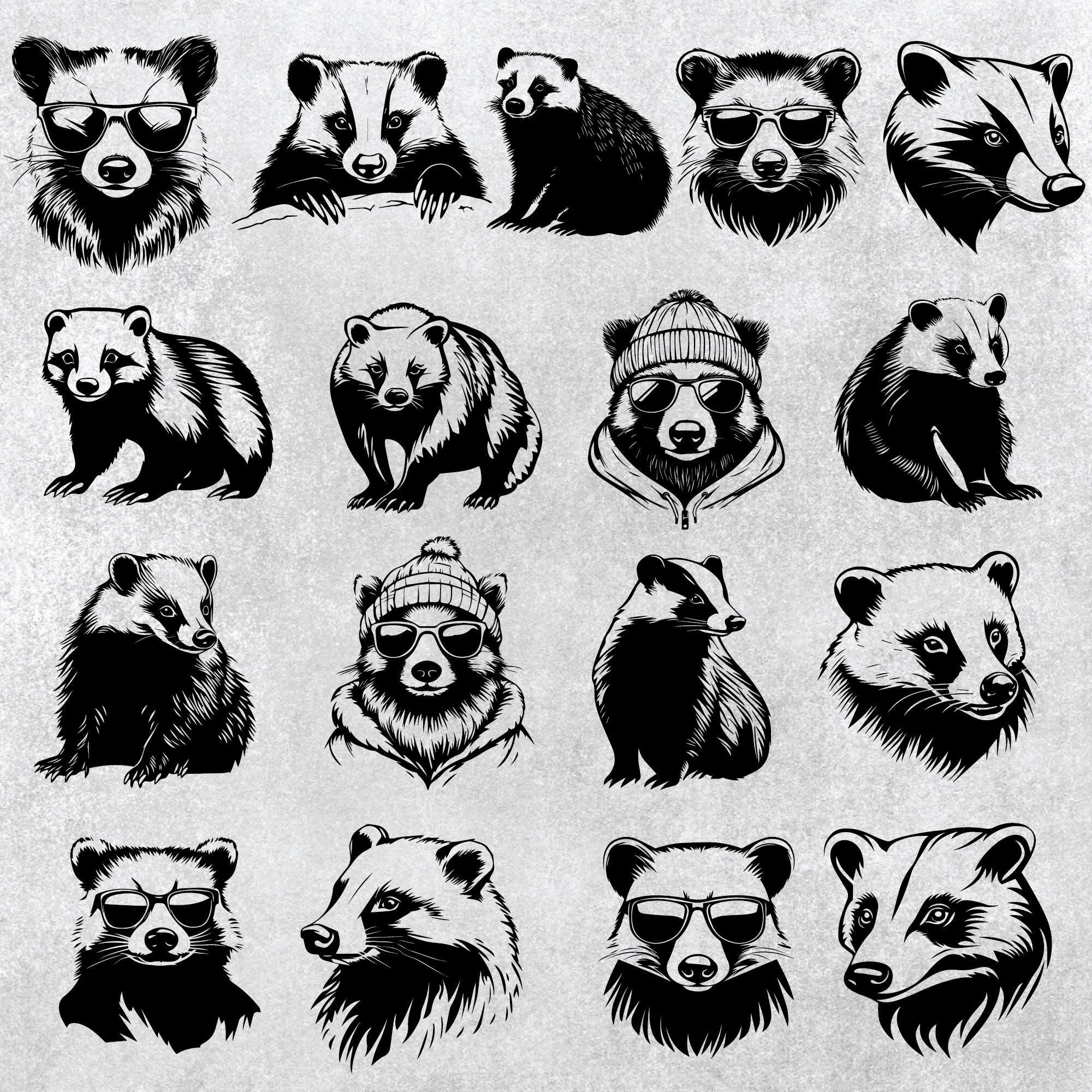 Badger Svg Bundle, Badger Vector Set, Badger Clipart, Badger Decal ...