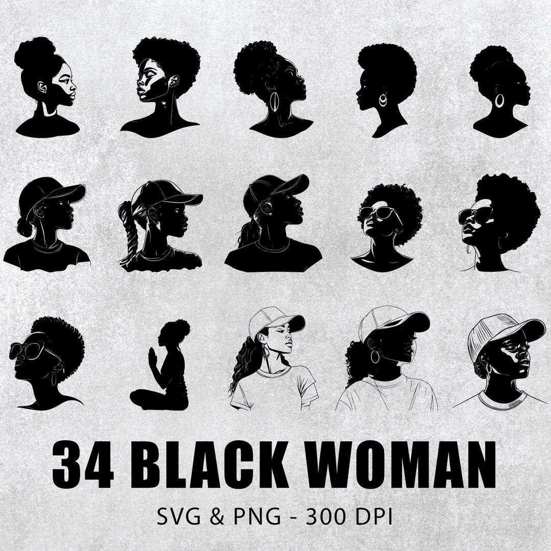 Black Woman Svg Png Bundle, Black Woman Clipart, Black Woman Silhouette ...