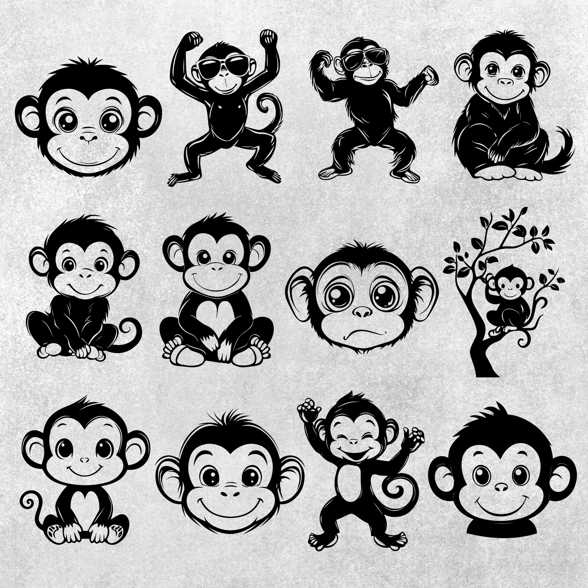 Cute Monkey Svg Bundle, Cute Monkey Silhouette, Cute Monkey Clipart ...