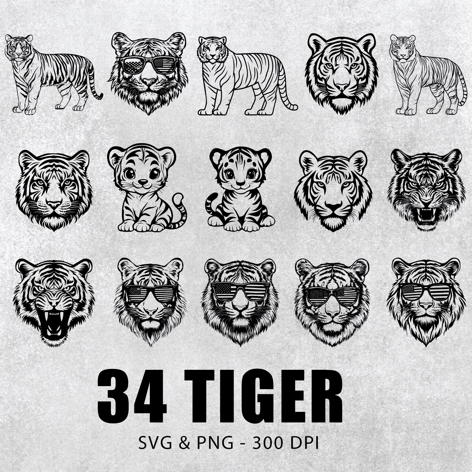 Tiger Svg Bundle, Tiger Silhouette Set, Tiger Clipart, Tiger Decal ...
