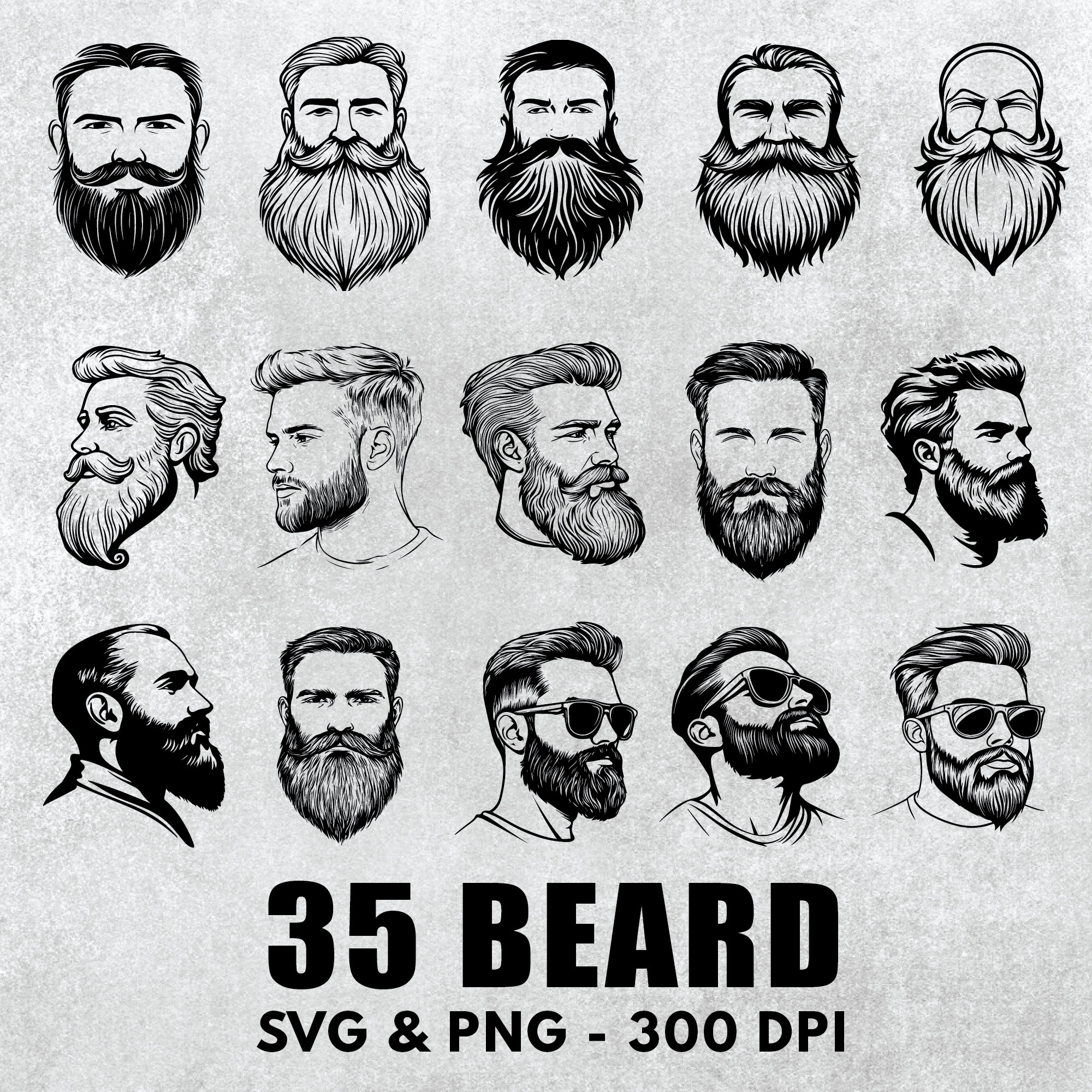 Beard Svg Bundle, Beard Silhouette, Beard Clipart, Beard Vector, Beard ...